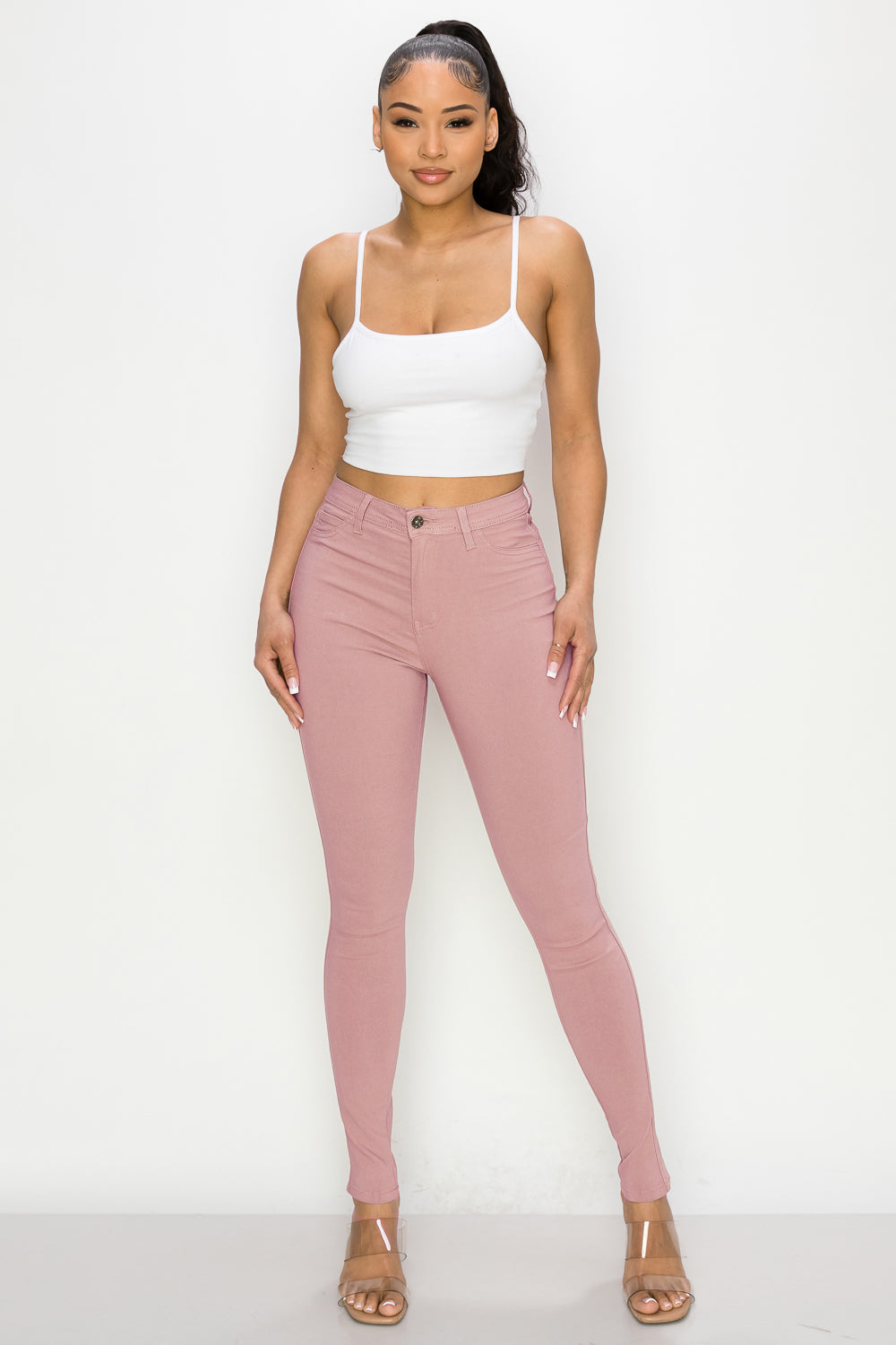 HIGH WAISTED COLORED SUPER-STRETCH JEANS MAUVE - LOVER BRAND HIGH WAISTED COLORED SUPER-STRETCH JEANS MAUVE - LOVER BRAND